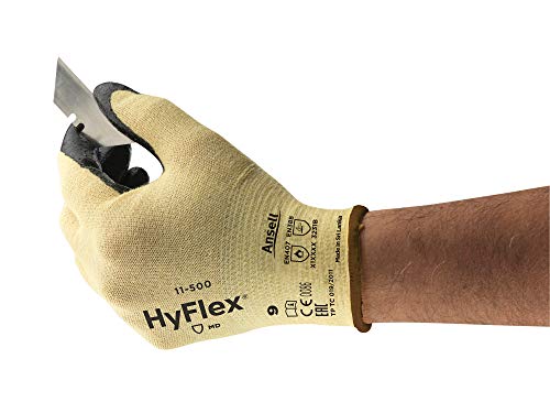 Ansell HyFlex 11-500 Kevlar Glove, Cut Resistant, Black Foam Nitrile Coating, Knit Wrist Cuff, Large, Size 9 (Pack of 12)