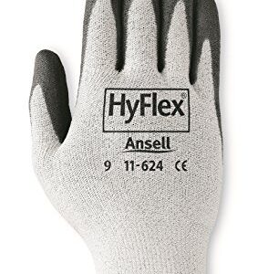 Ansell HyFlex 11-624 Dyneema/Lycra Glove, Cut Resistant, Black Polyurethane Coating, Knit Wrist Cuff, X-Large, Size 10 (Pack of 12 Pairs)