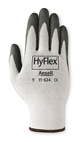 Ansell HyFlex 11-624 Dyneema/Lycra Glove, Cut Resistant, Black Polyurethane Coating, Knit Wrist Cuff, X-Large, Size 10 (Pack of 12 Pairs)