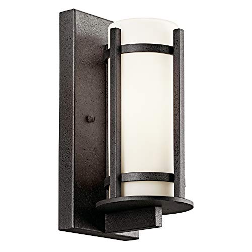 Kichler Camden 11" 1 Light Outdoor Wall Light with Opal Etched Glass in Anvil Iron, 9.5 in