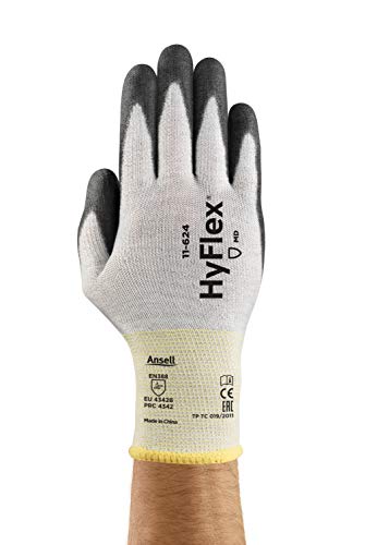 Ansell HyFlex 11-624 Dyneema/Lycra Glove, Cut Resistant, Black Polyurethane Coating, Knit Wrist Cuff, X-Large, Size 10 (Pack of 12 Pairs)