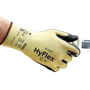 Ansell HyFlex 11-500 Kevlar Glove, Cut Resistant, Black Foam Nitrile Coating, Knit Wrist Cuff, Large, Size 9 (Pack of 12)