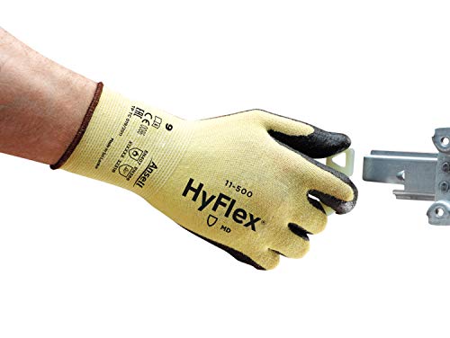 Ansell HyFlex 11-500 Kevlar Glove, Cut Resistant, Black Foam Nitrile Coating, Knit Wrist Cuff, Large, Size 9 (Pack of 12)