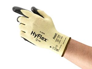 ansell hyflex 11-500 kevlar glove, cut resistant, black foam nitrile coating, knit wrist cuff, large, size 9 (pack of 12)