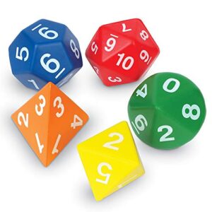 Learning Resources Jumbo Foam Polyhedral Dice, 5 Dice, 4, 8, 10, 20 Sides, Ages 5+ Multicolor, 3 W in