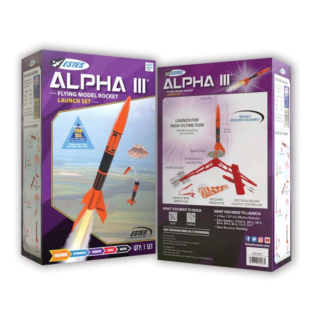 Estes Alpha III Launch Set, 12 years and up with Adult Supervision if under 12, Black,Orange