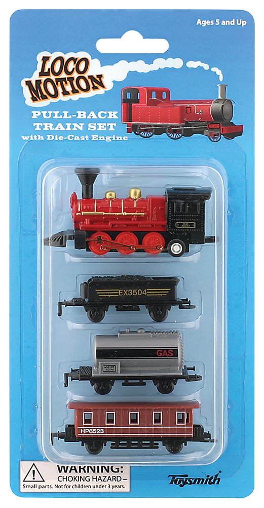 Toysmith Mini Pull-Back Train Set, Assorted Styles, For Boys & Girls 5+