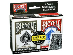 4 decks bicycle rider back standard poker playing cards black & red