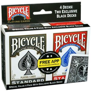 4 Decks Bicycle Rider Back Standard Poker Playing Cards Black & Red