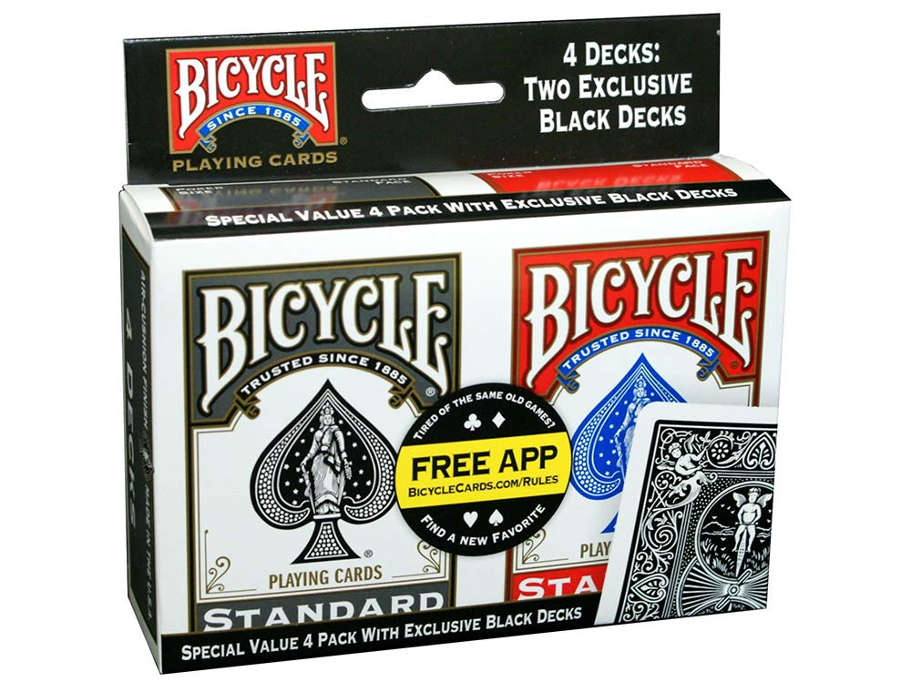 4 Decks Bicycle Rider Back Standard Poker Playing Cards Black & Red