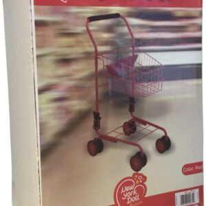 The New York Doll Collection Toy Shopping Cart for Kids and Toddler - Includes Food - Folds for Easy Storage - with Sturdy Metal Frame (Red)