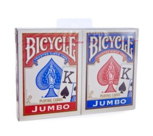 bicycle jumbo index rider back playing cards, red and blue, 2 count