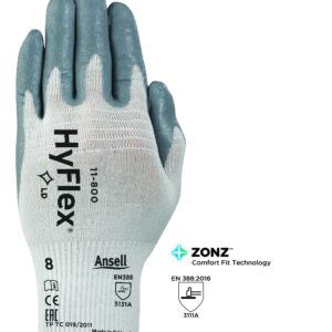 Ansell HyFlex 11-800 Nylon Glove, Gray Foam Nitrile Coating, Knit Wrist Cuff, Medium, Size 8 (Pack of 12)