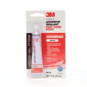 3m marine adhesive sealant fast cure 5200 (06535) permanent bonding and sealing for boats and rvs above and below the waterline waterproof repair, white, 1 fl oz tube