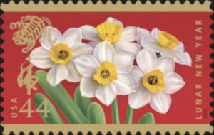 year of the tiger: narcissus flowers (celebrating chinese lunar new year), full sheet of 12 x 44-cent postage stamps, usa 2010, scott 4435