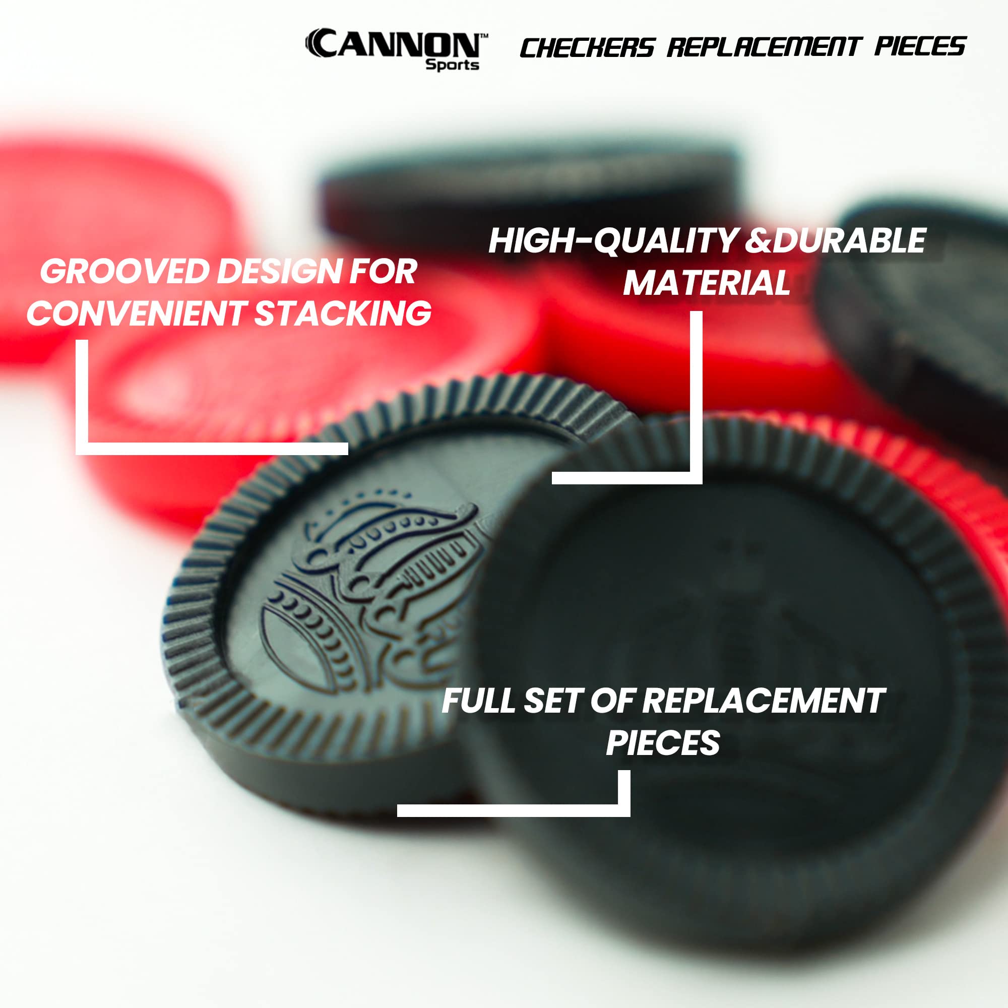 Cannon Sports Black & Red Checkers Replacement Pieces - Plastic & Stackable for Board Game