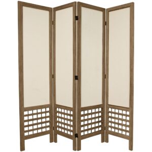 oriental furniture 5 1/2 ft. tall open lattice fabric room divider - burnt grey - 4 panel