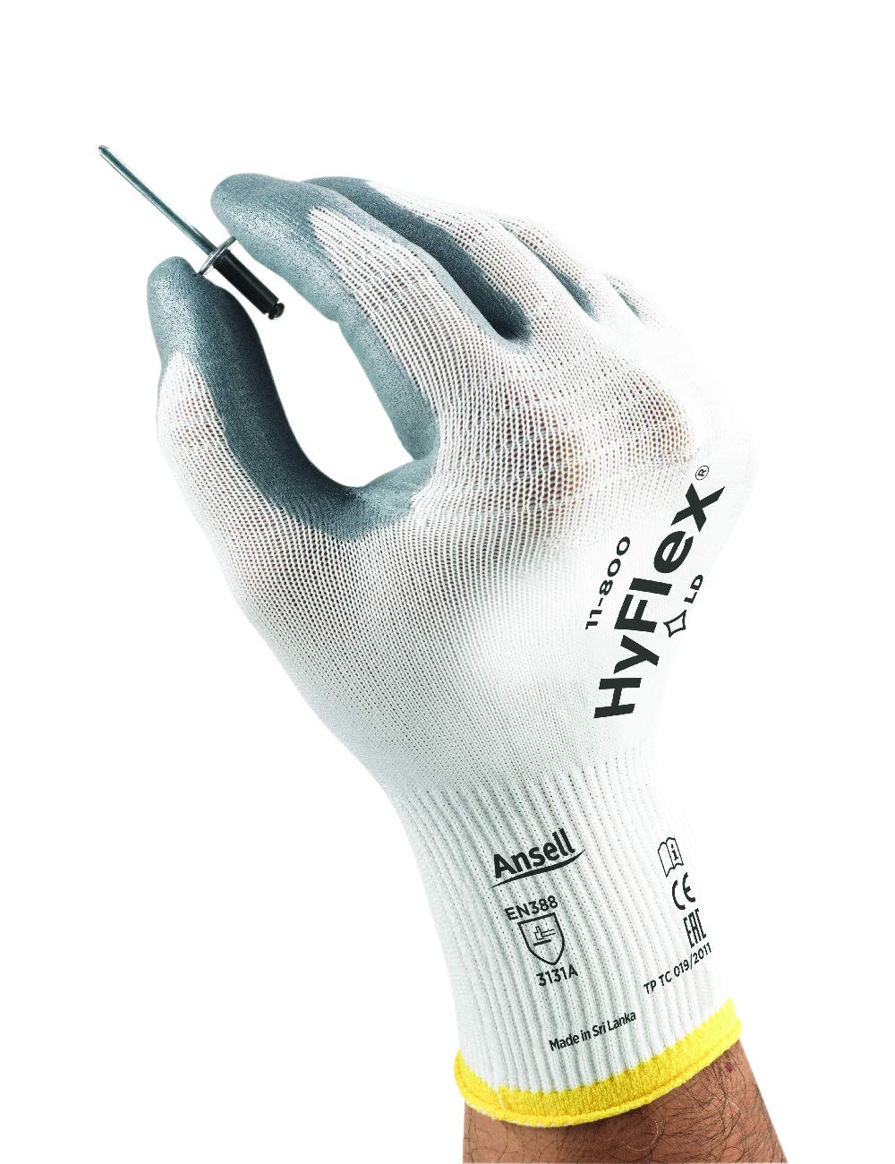 Ansell HyFlex 11-800 Nylon Glove, Gray Foam Nitrile Coating, Knit Wrist Cuff, Medium, Size 8 (Pack of 12)