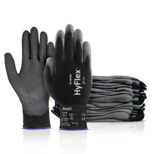 hyflex 11-600 multi-purpose light duty industrial gloves w/ palm coating for metal fabrication, machinery, automotive - size 7, black (12 pairs)