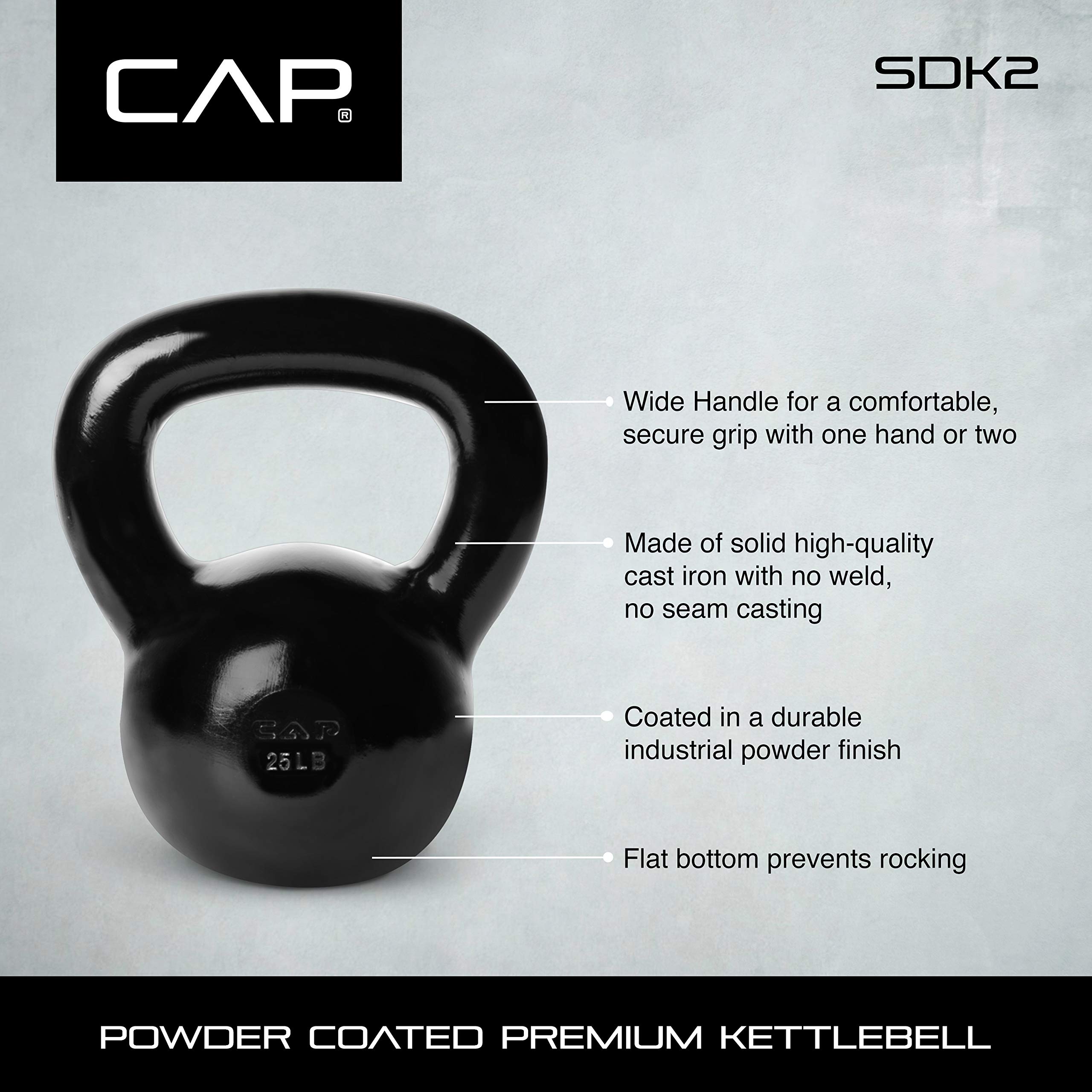 CAP Barbell Black Enamel Coated Cast Iron Kettlebell, 30 lb