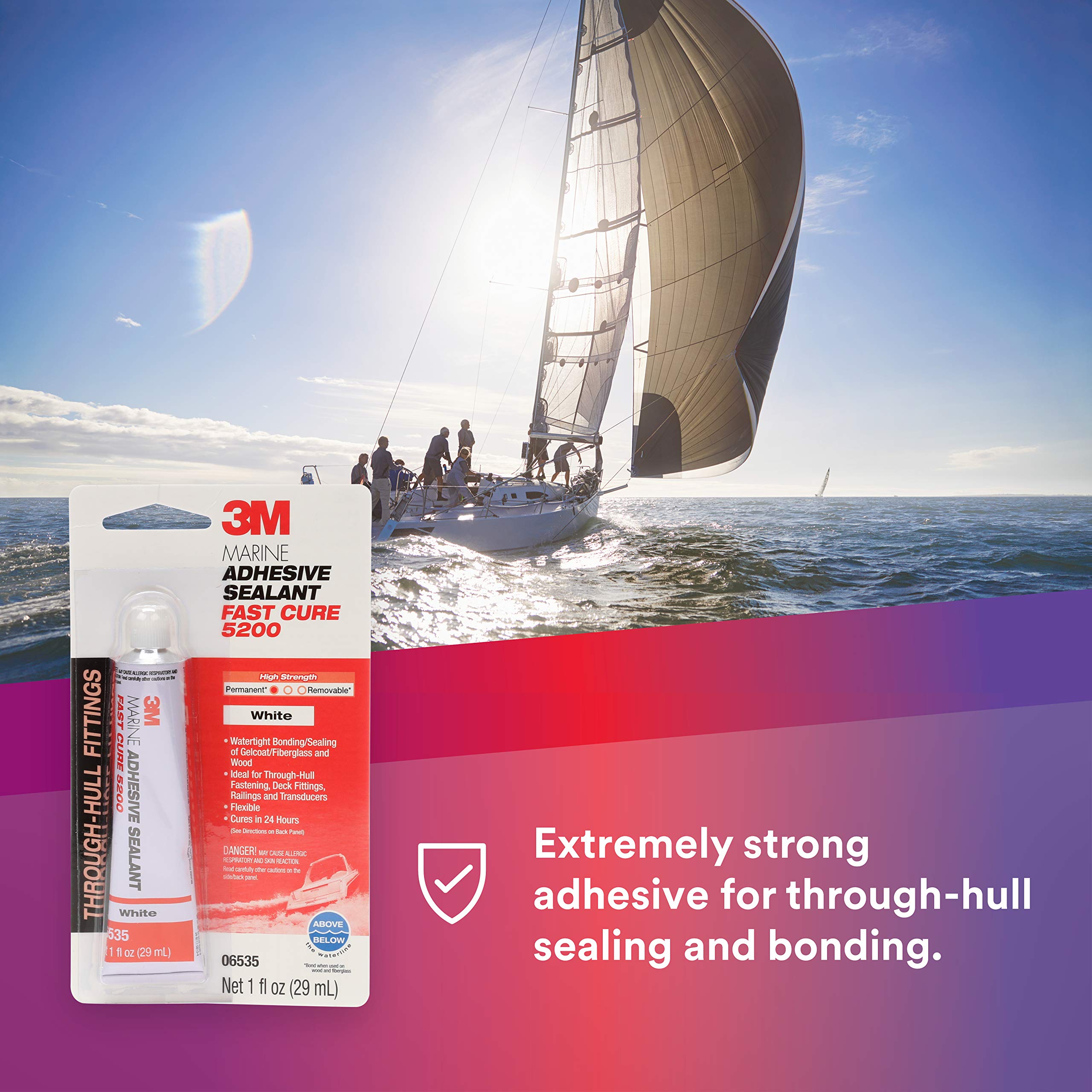 3M Marine Adhesive Sealant Fast Cure 5200 (06535) Permanent Bonding and Sealing for Boats and RVs Above and Below the Waterline Waterproof Repair, White, 1 fl oz Tube