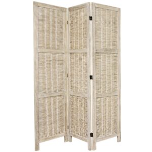 red lantern 5 1/2 ft. tall bamboo matchstick woven burnt white-3 panel room divider