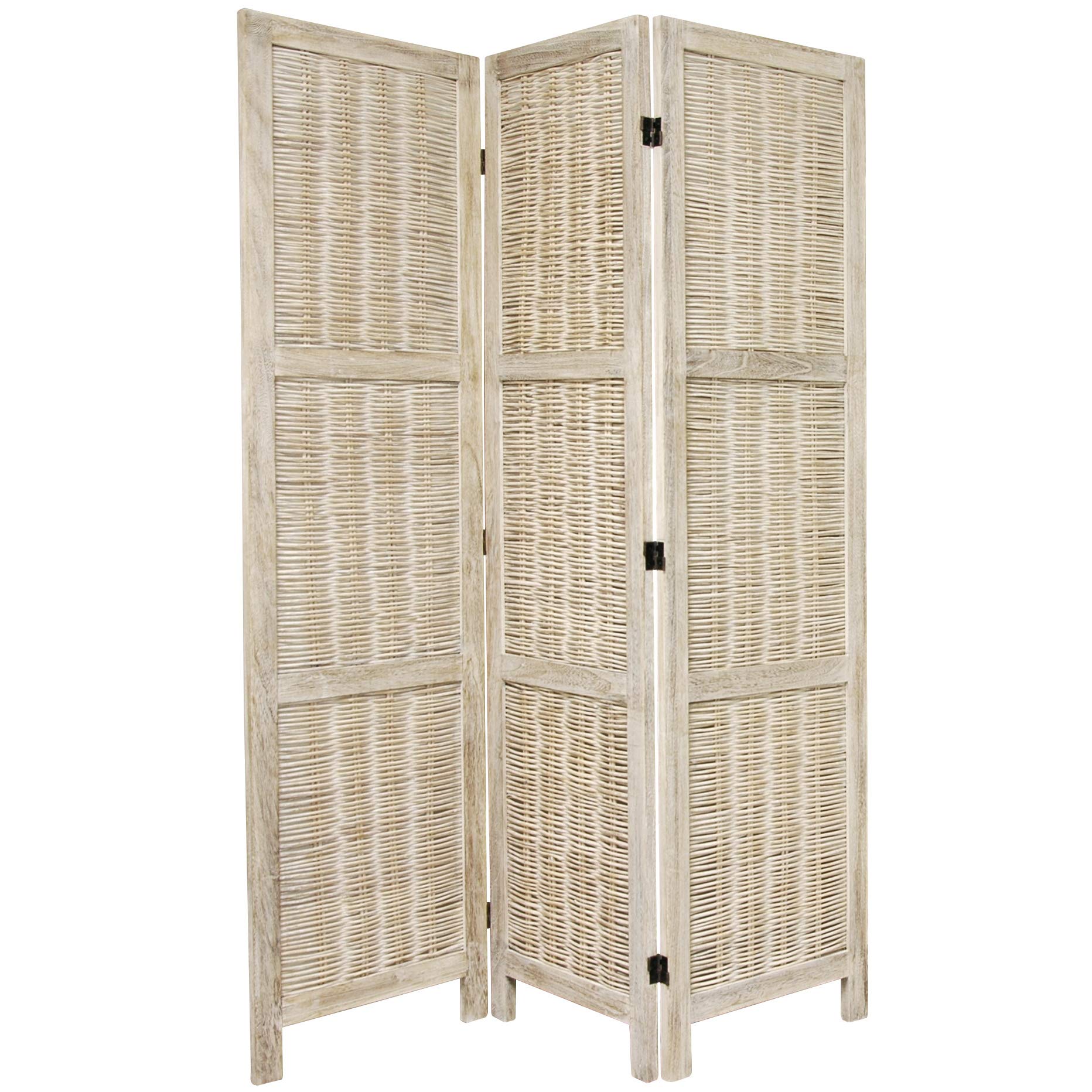 Red Lantern 5 1/2 ft. Tall Bamboo Matchstick Woven Burnt White-3 Panel Room Divider