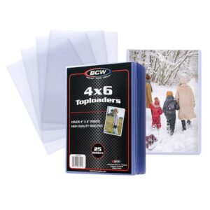 bcw 4x6 post card & photo top loaders | rigid pvc sleeves | 25 pack | clear plastic protectors | pocket protector | card holder | card sleeves | sheet protectors for photos, prints, and more