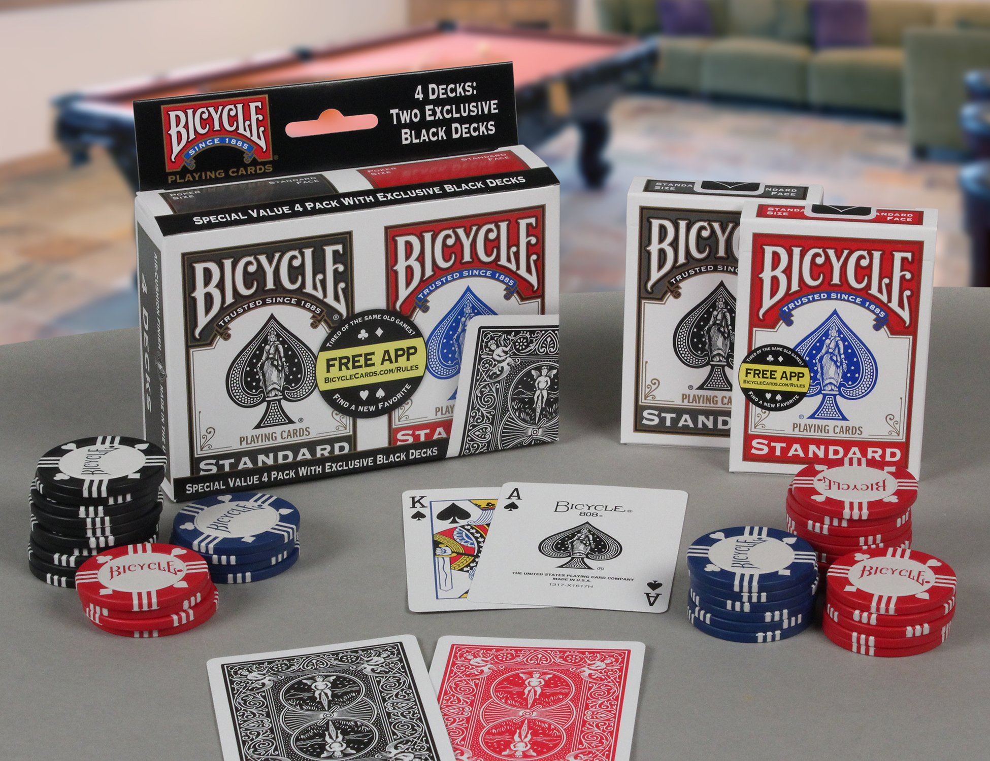 4 Decks Bicycle Rider Back Standard Poker Playing Cards Black & Red