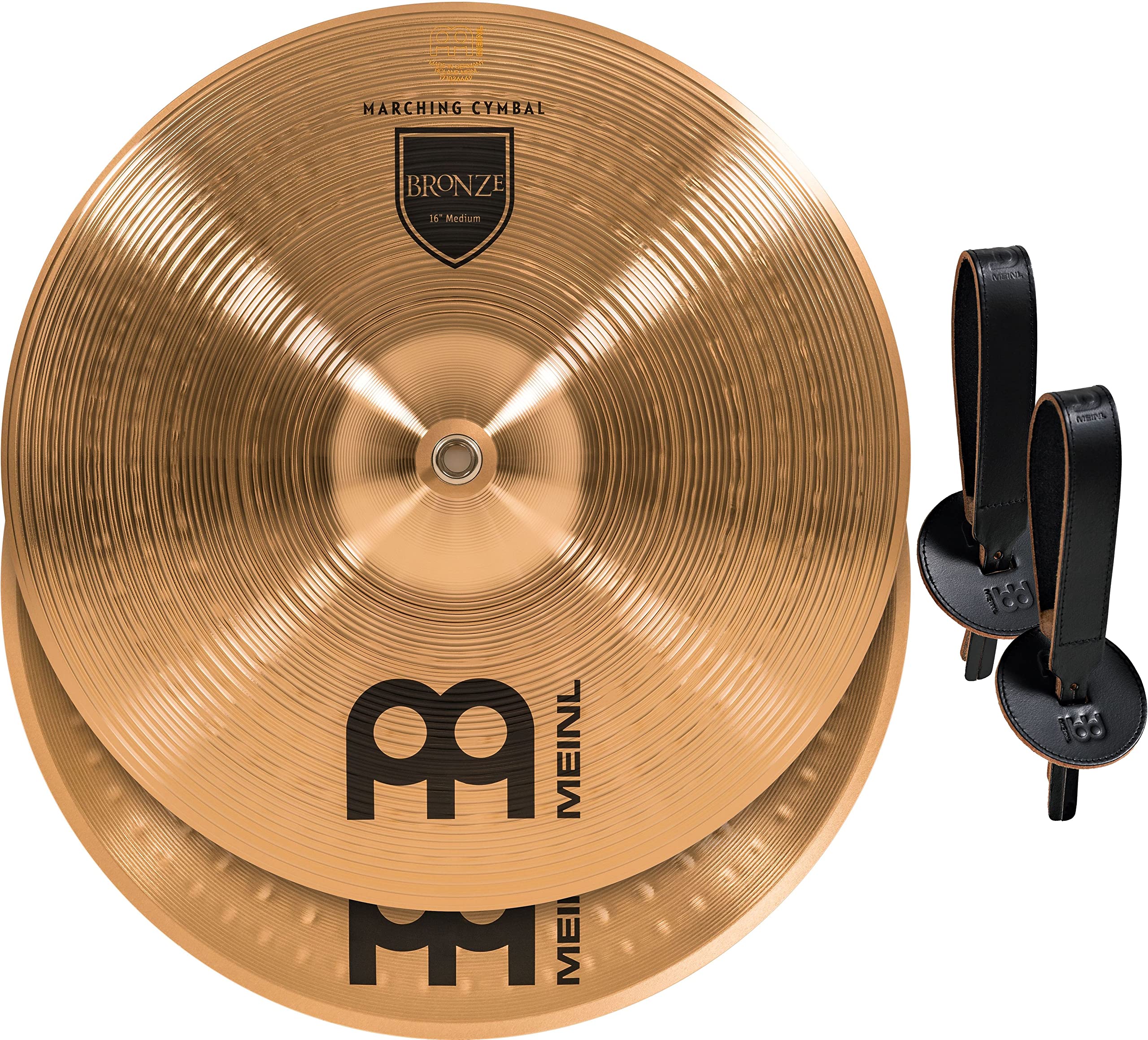 Meinl 16” Marching Cymbal Pair with Straps - Bronze Alloy Traditional Finish - Made In Germany, 2-YEAR WARRANTY (MA-BO-16M)