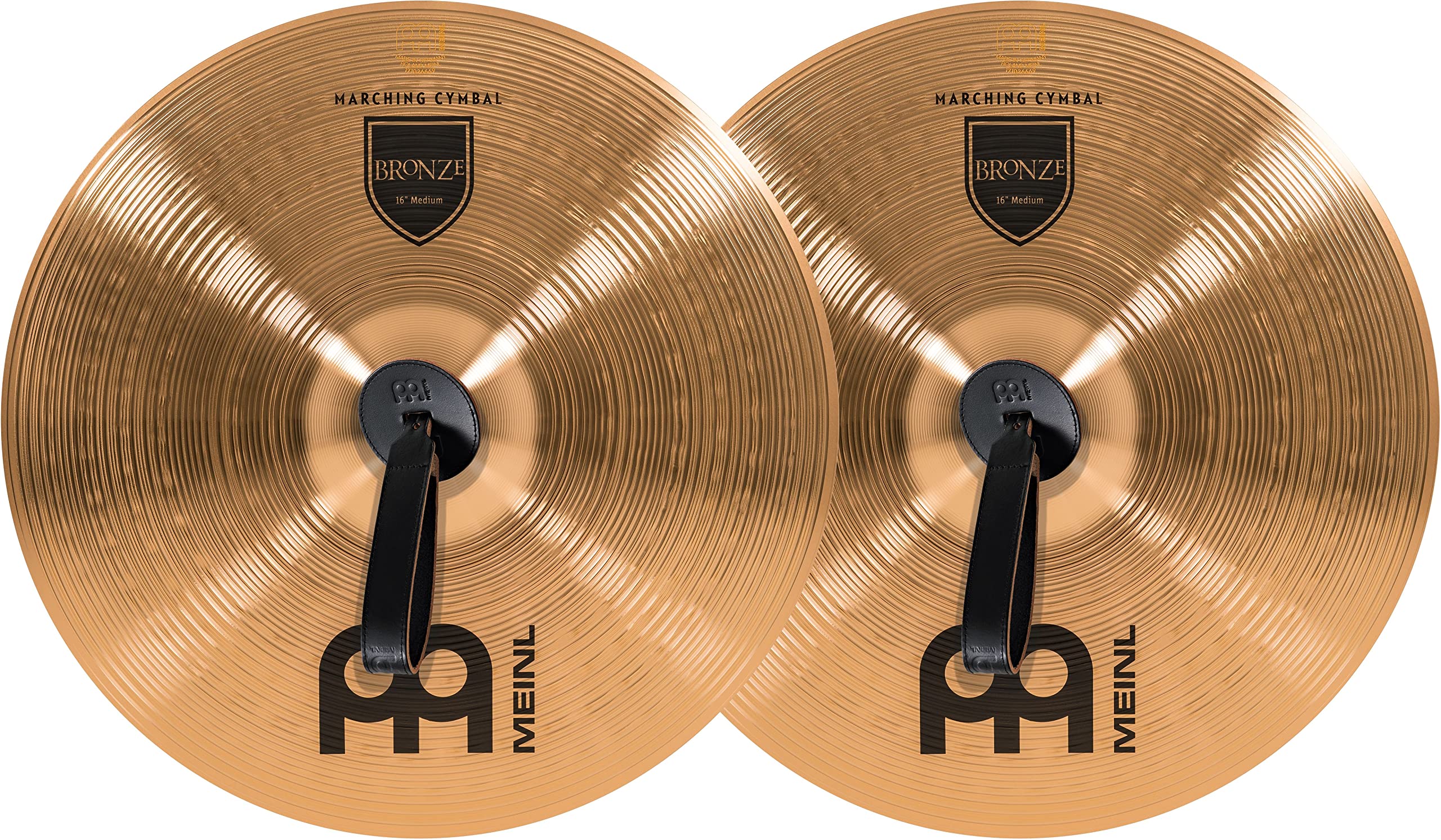 Meinl 16” Marching Cymbal Pair with Straps - Bronze Alloy Traditional Finish - Made In Germany, 2-YEAR WARRANTY (MA-BO-16M)