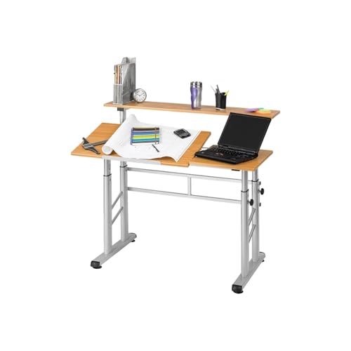 Safco Split-Level Drafting Table Height Adjustable Sit-to-Stand, 29.5" to 37.5", Medium Oak