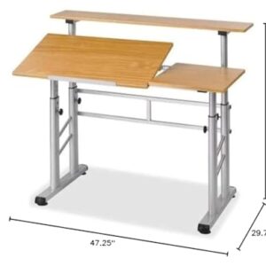 Safco Split-Level Drafting Table Height Adjustable Sit-to-Stand, 29.5" to 37.5", Medium Oak