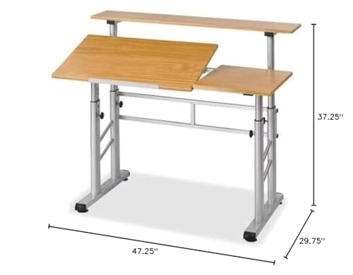 Safco Split-Level Drafting Table Height Adjustable Sit-to-Stand, 29.5" to 37.5", Medium Oak