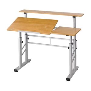 safco split-level drafting table height adjustable sit-to-stand, 29.5" to 37.5", medium oak