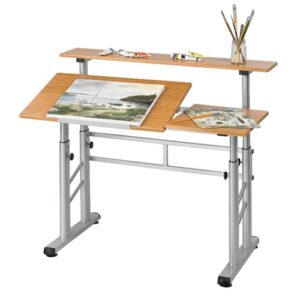 Safco Split-Level Drafting Table Height Adjustable Sit-to-Stand, 29.5" to 37.5", Medium Oak