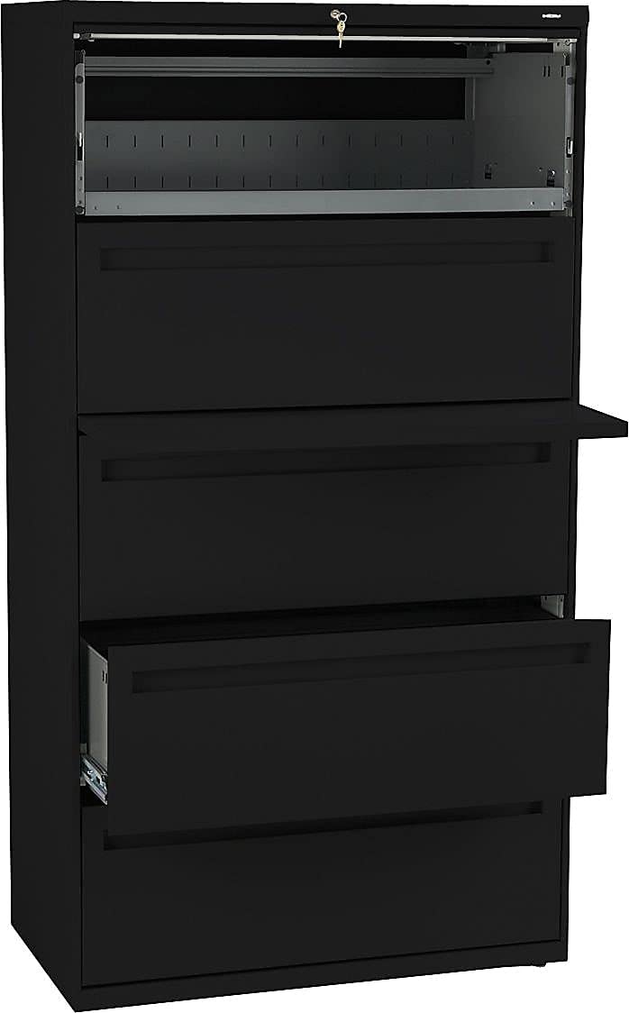 HON 785LP 700 Series Five-Drawer Lateral File w/Roll-Out & Posting Shelf, 36w, Black