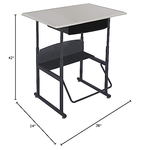 Safco Products AlphaBetter Adjustable-Height Desk, 36" W x 24" D Standard Desktop, Book Box, Swinging Footrest Bar