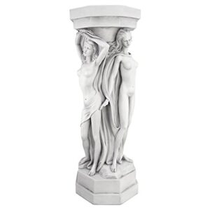 design toscano column of maenads women indoor/outdoor sculptural display pedestal plant stand, 28 inches tall, cast stone resin, antique stone finish