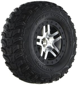 traxxas 5882 kumho tires pre-glued on satin chrome split-spoke sct wheels, 2wd front (pair)