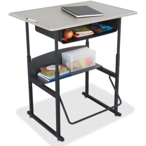 safco products alphabetter adjustable-height desk, 36" w x 24" d standard desktop, book box, swinging footrest bar