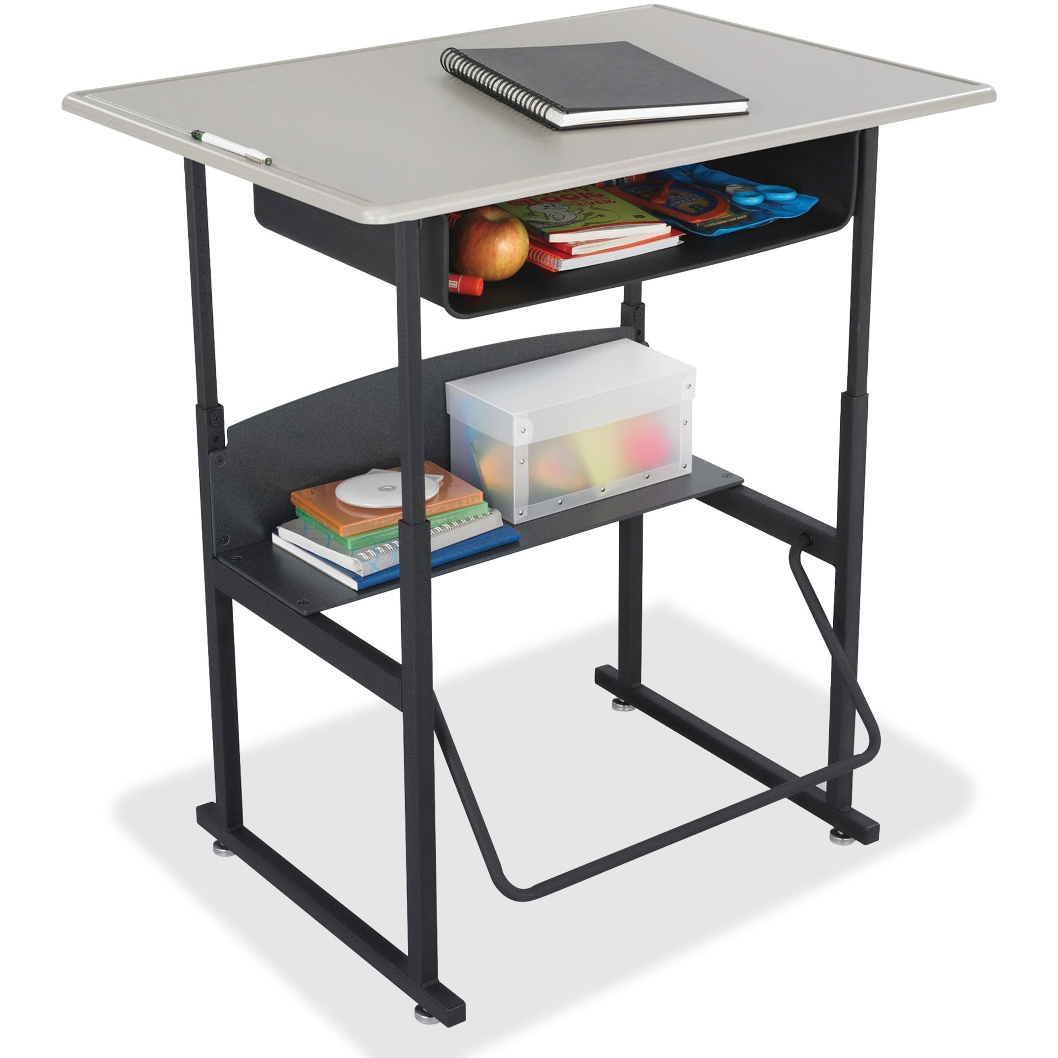 Safco Products AlphaBetter Adjustable-Height Desk, 36" W x 24" D Standard Desktop, Book Box, Swinging Footrest Bar