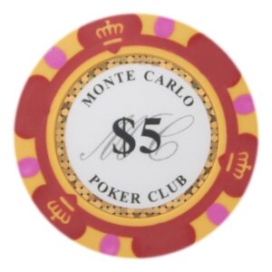 brybelly monte carlo premium poker chips (50-pack) heavyweight 14-gram clay composite ($5 red)