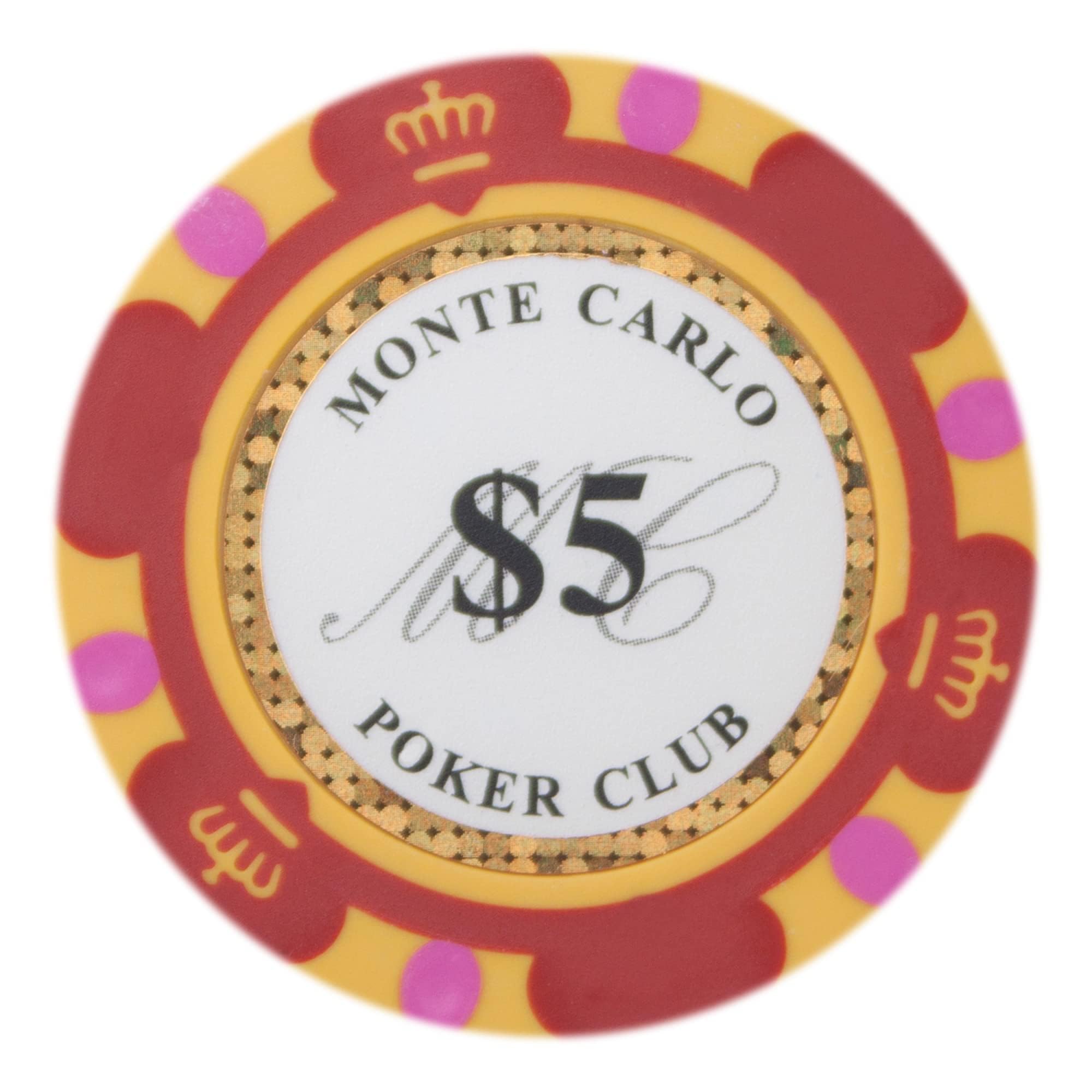 Brybelly Monte Carlo Premium Poker Chips (50-Pack) Heavyweight 14-Gram Clay Composite ($5 Red)