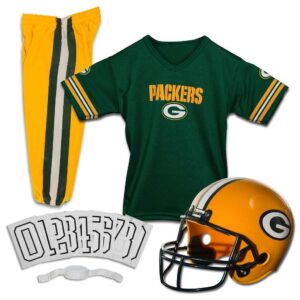 franklin sports green bay packers kids nfl uniform set - youth nfl team jersey, helmet, pants + apparel costume - official nfl gear -youth medium