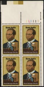 scott joplin ~ king of ragtime ~ black heritage #2044 plate block of 4 x 20 cents of us postage stamps