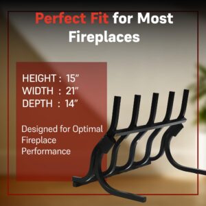 Grate Wall of Fire Model M-5 Smoke-Free Fireplace Grate – 21" Wide, 15" Tall, Heavy-Duty Alloy Steel – Boosts Heat Output, Reduces Smoke – Fits Fireplaces with 21" Rear Width or More – Made in USA