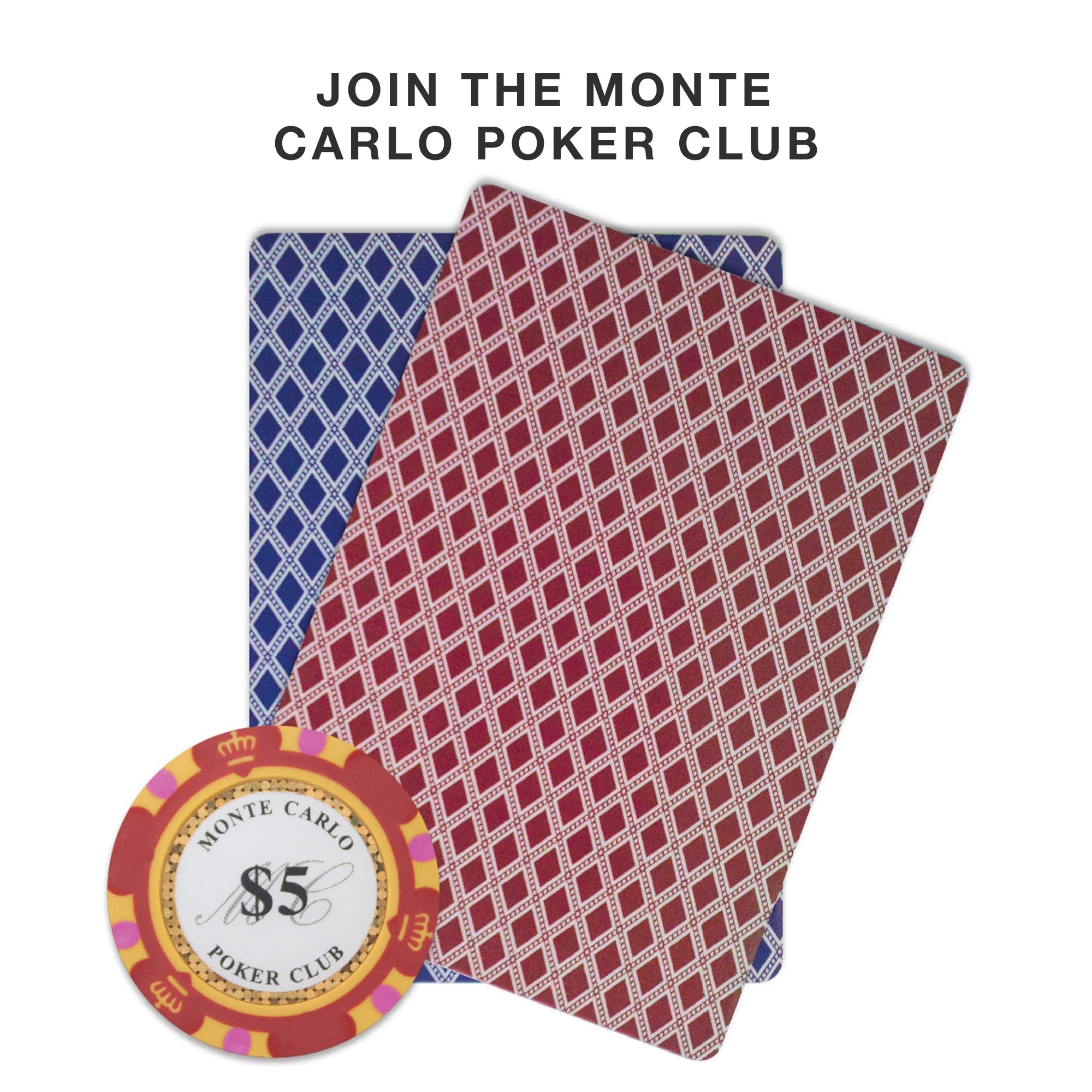 Brybelly Monte Carlo Premium Poker Chips (50-Pack) Heavyweight 14-Gram Clay Composite ($5 Red)