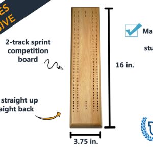 WE Games Competition Cribbage Set - Solid Wood Sprint 2 Track Board with Metal Pegs