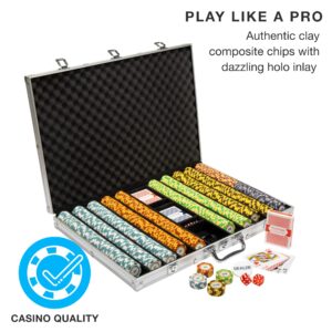 Brybelly 14 Gram 1000 Count Poker Set - Monte Carlo - 14G Clay Composite Chips with Aluminum Case, Playing Cards, Dealer Button for Poker, Texas Hold'em, Blackjack, Casino Games at Home